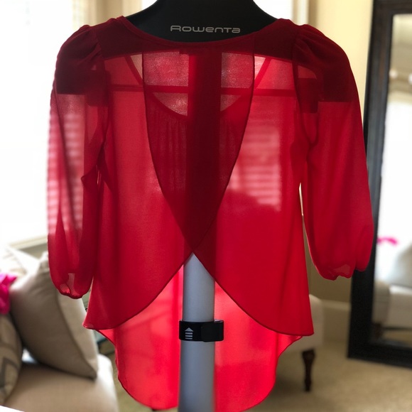 Tops | Red Sheer Blouse | Poshmark